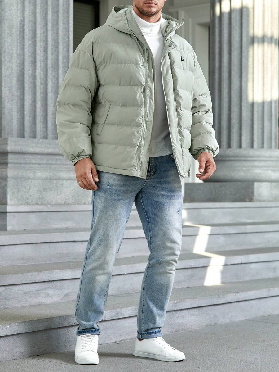 Manfinity Homme Men's Plus Size Oversized Puffer Jacket With Patchwork ...