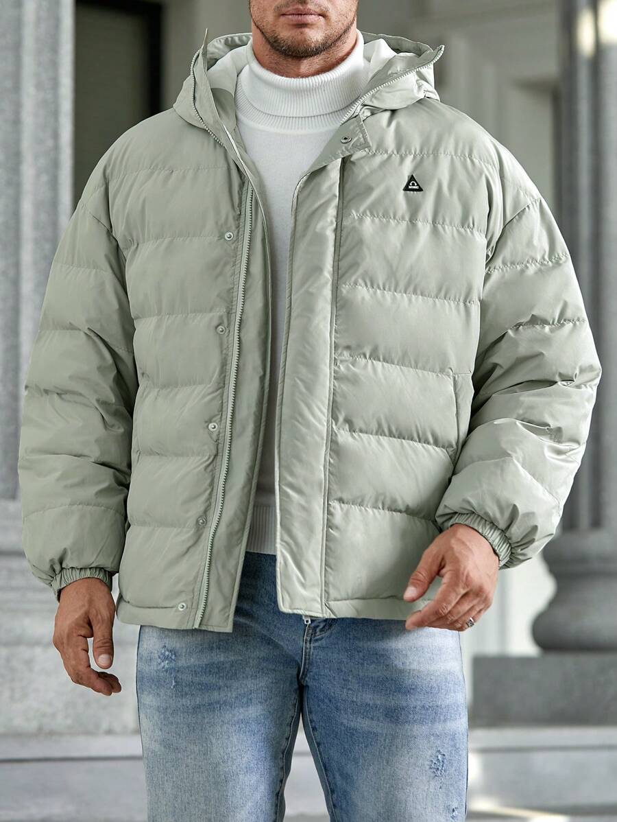 Manfinity Homme Men's Plus Size Oversized Puffer Jacket With Patchwork ...