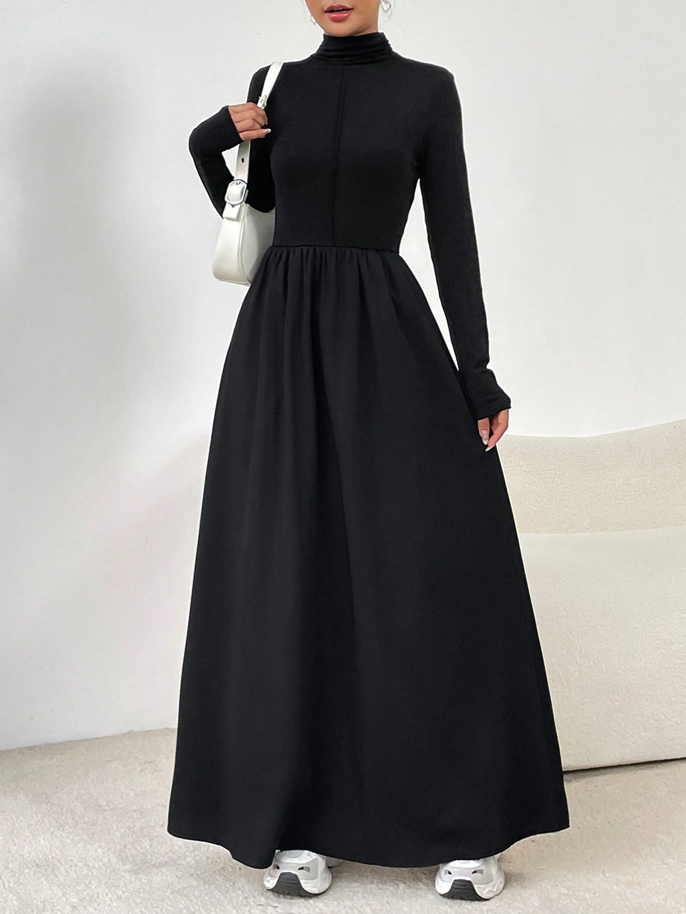SHEIN EZwear Women's Spring New Solid Little Black Dress Half Turtle ...