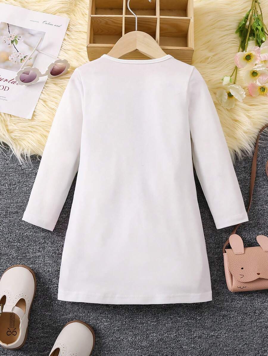 SHEIN Young Girl Cat Print Contrast Color Dress | SHEIN UK