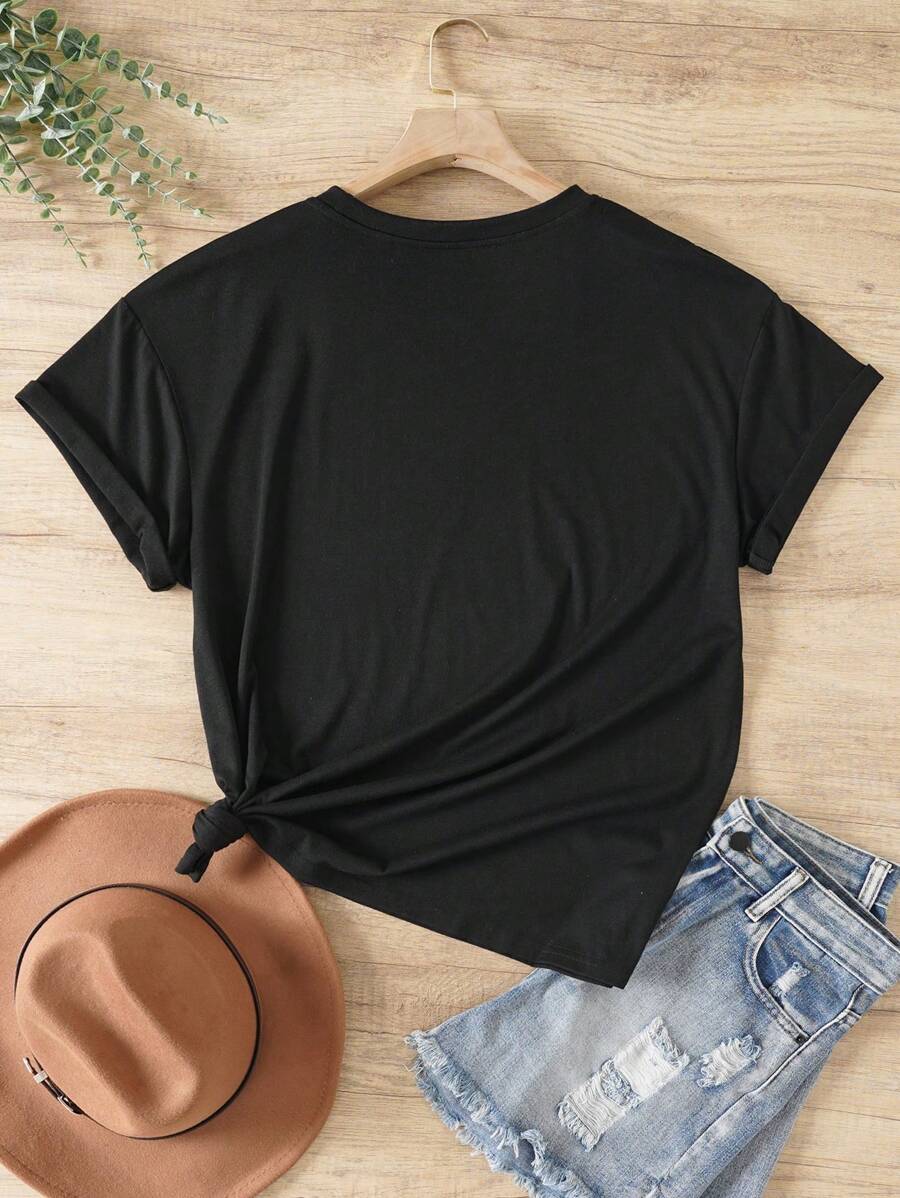 SHEIN EZwear Plus Size Women's Rhinestone Embellished T-shirt With ...