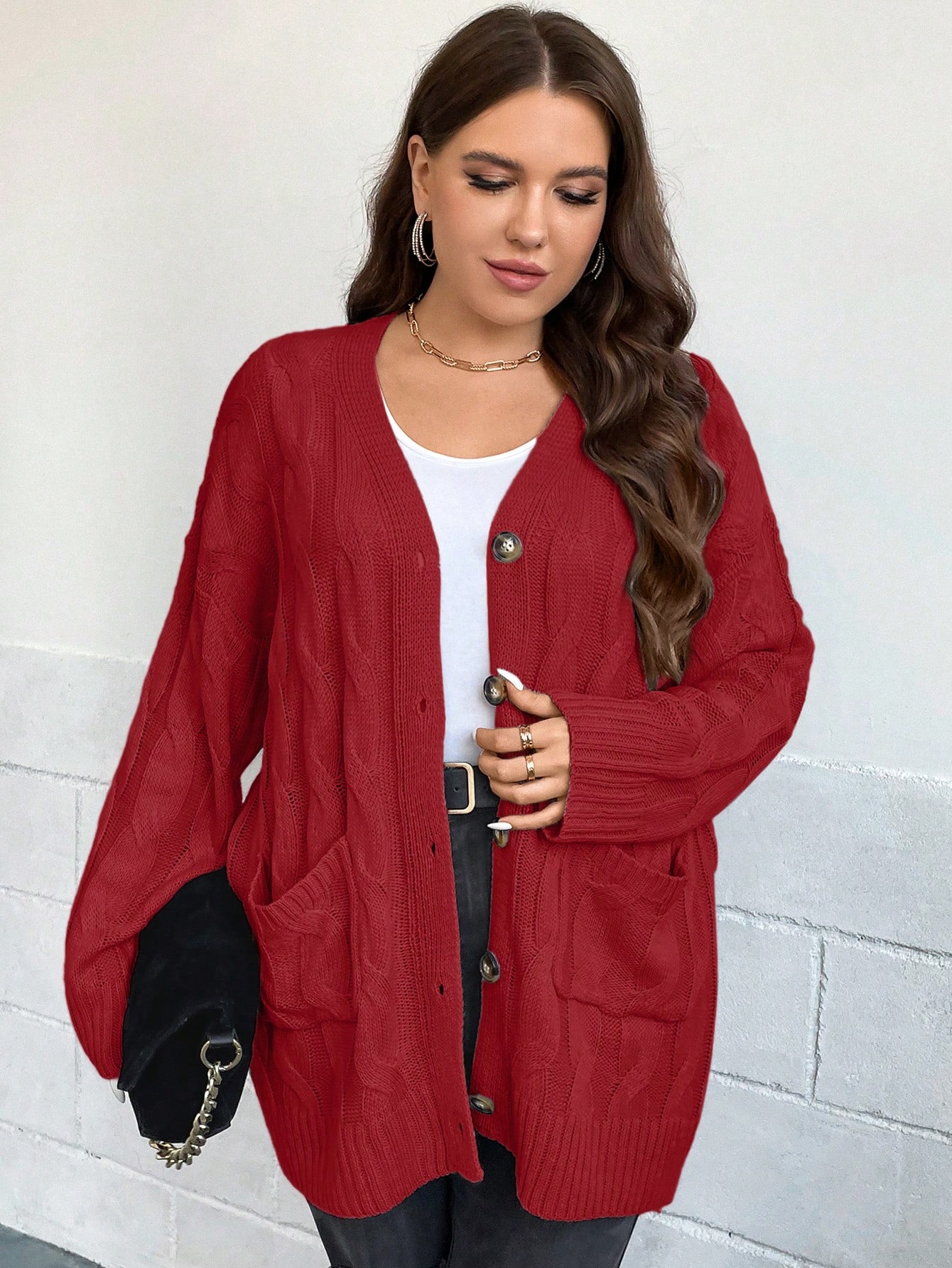 Shein Clasi Plus Size Drop Shoulder Cardigan With Twisted Knit Pattern