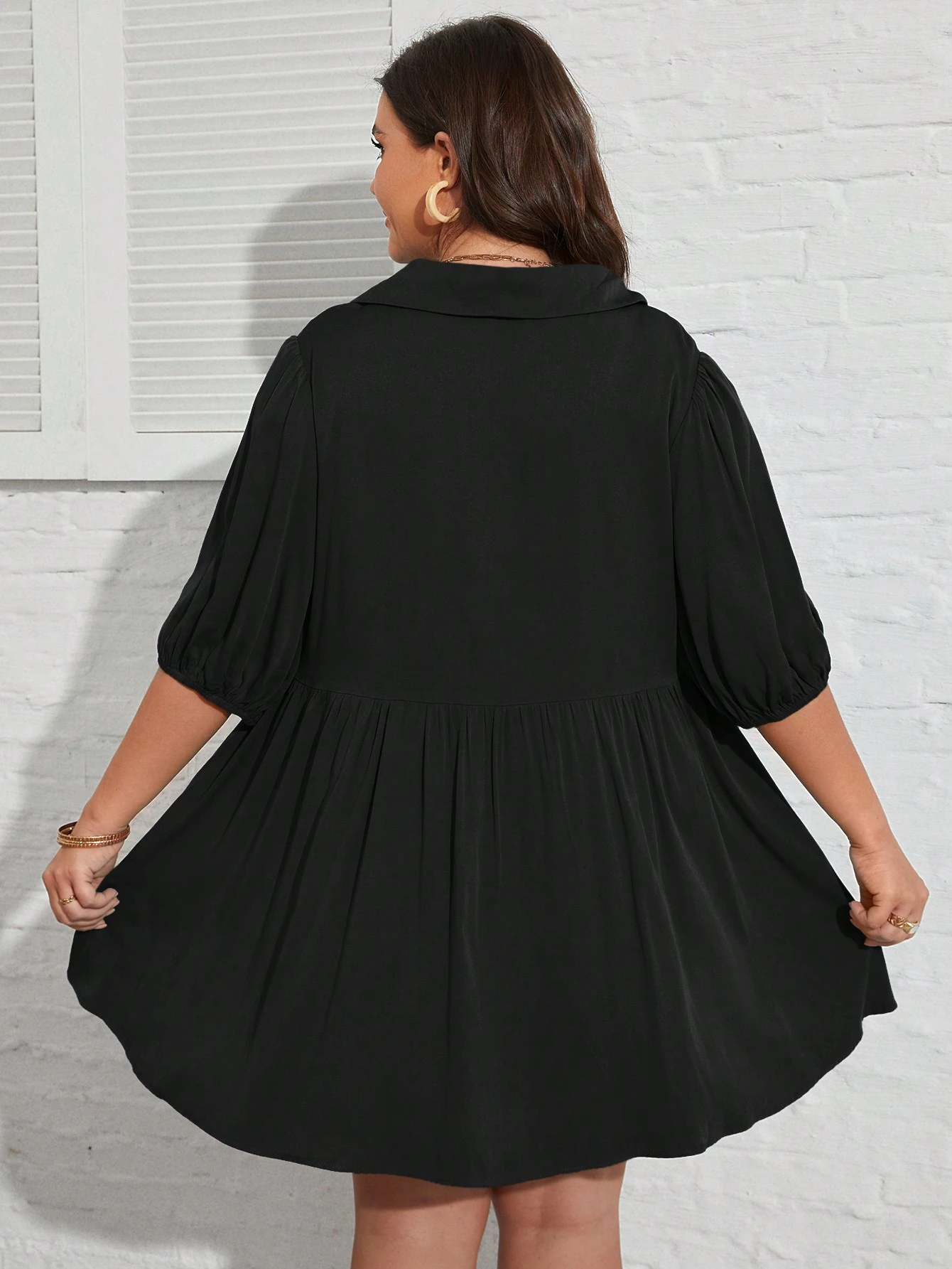 SHEIN LUNE Plus Puff Sleeve High Low Hem Smock Shirt | SHEIN USA