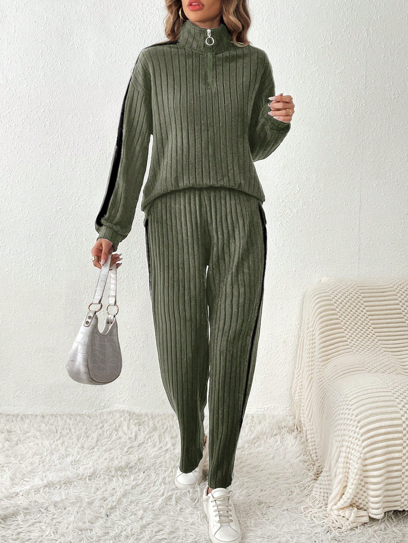 SHEIN Frenchy Women's Tracksuit With Zipper Stitching Design Sweatshirt ...