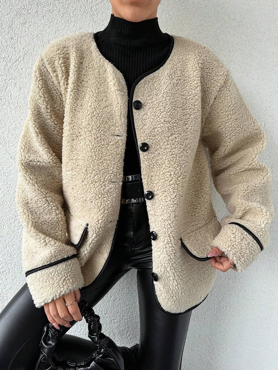 SHEIN Chaquetas De Botones Frontales De Contraste De Color Para Mujer ...