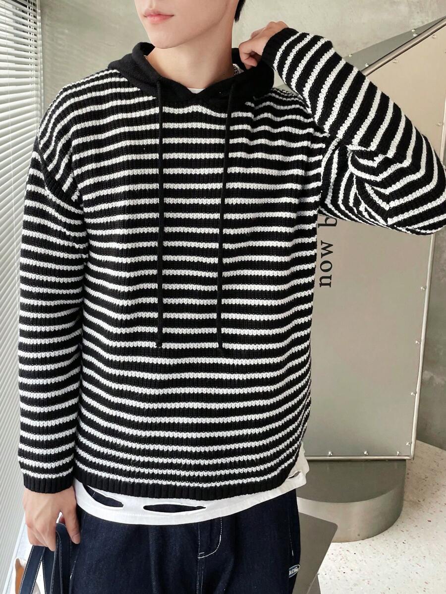 Manfinity Hypemode Men Striped Drop Shoulder Drawstring Hooded Sweater | SHEIN