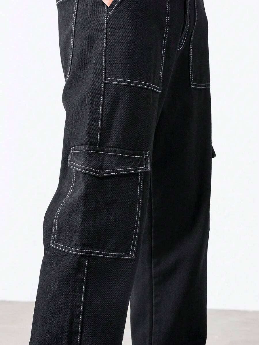 Manfinity EMRG Men Cotton Contrast Stitching Cargo Jeans | SHEIN UK