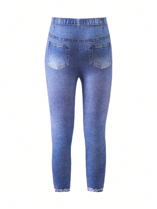 SHEIN Kids Cooltwn Mädchen Leggings mit klein Riss, Muster, Denim Look ...