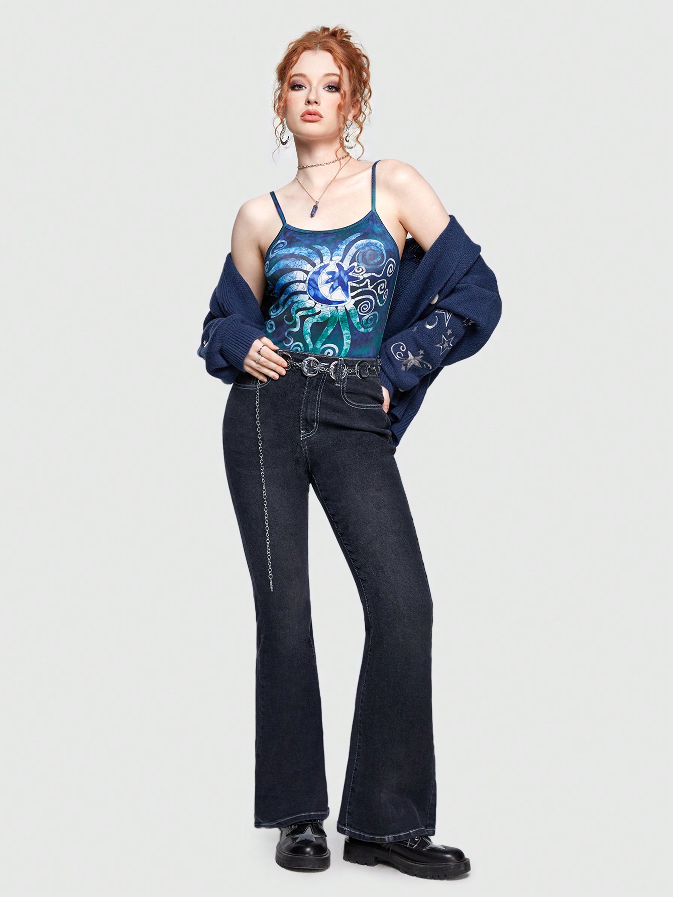ROMWE Hippie Jeans Acampanados Bordados | Mode de Mujer | SHEIN España