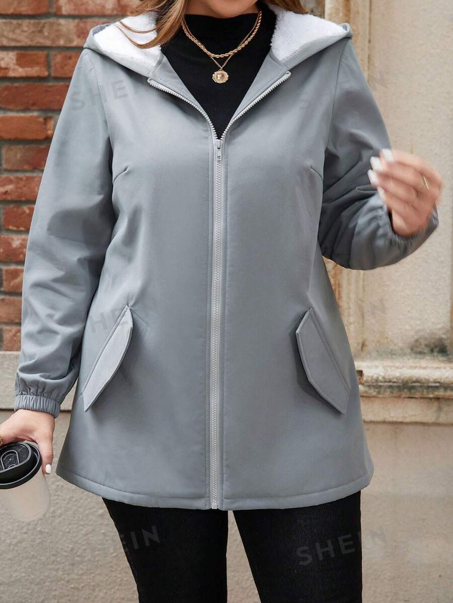 SHEIN LUNE Plus Zip Up Hooded Coat | SHEIN UK
