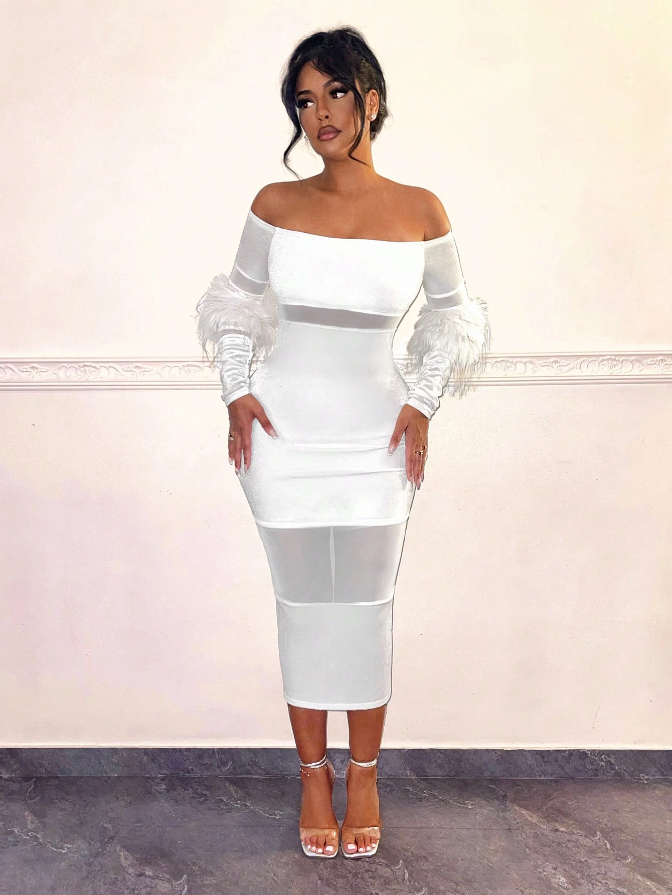 SHEIN SXY Sexy Off The Shoulder Sheer Mesh Splicing Clubwear Women'S ...