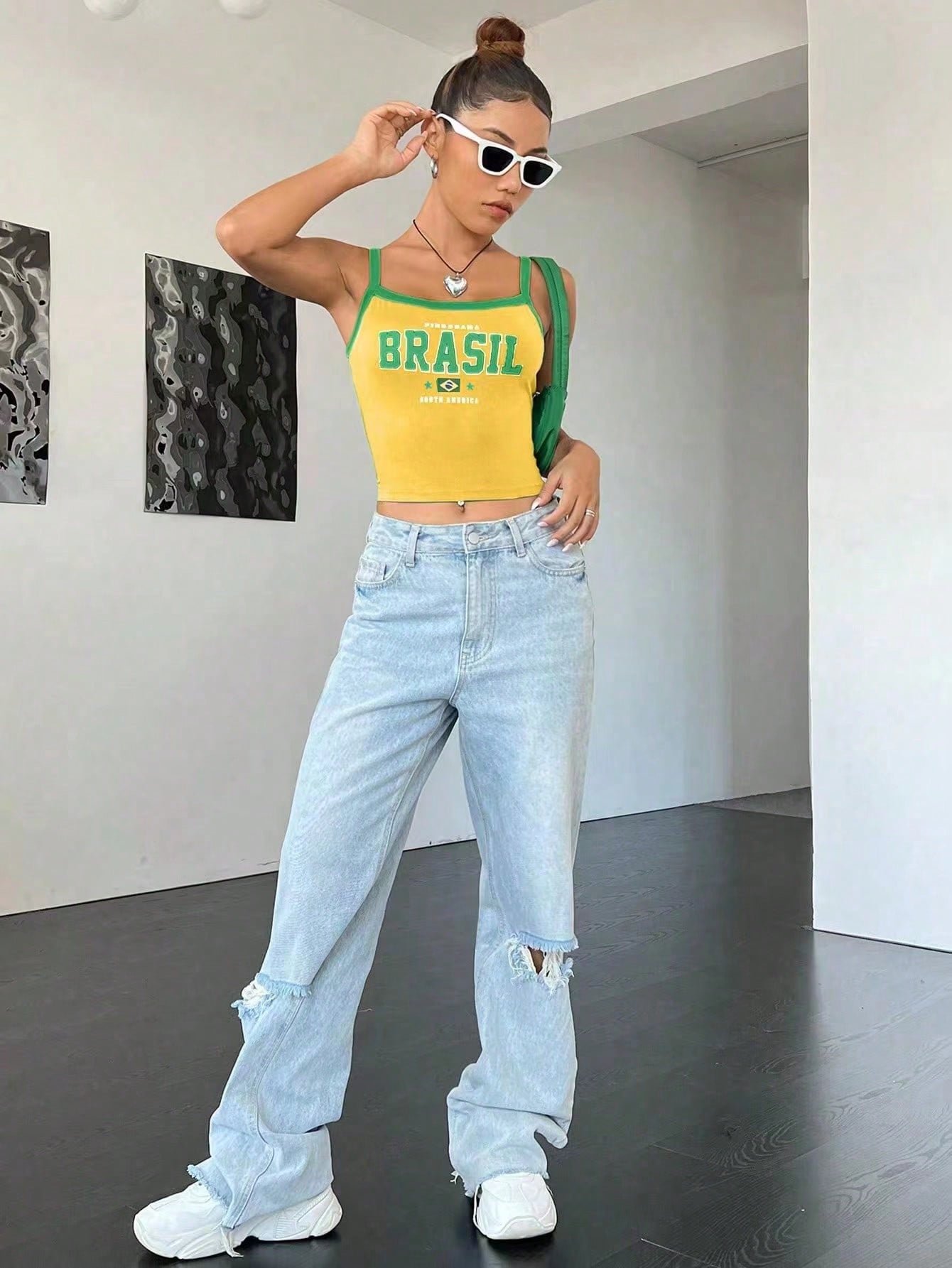 SHEIN Coolane Brazil Flag Print Sleeveless Tank Top With Sports Team ...