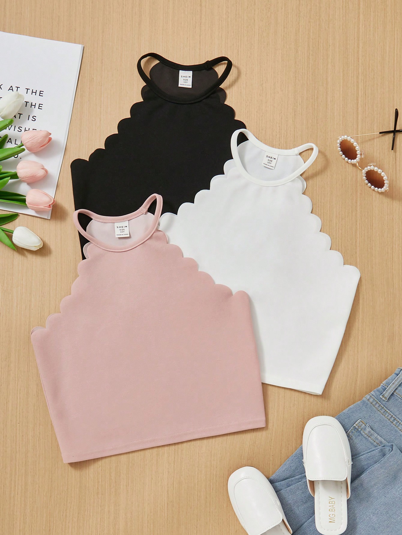 Tween Girl Solid-Colored Top With Shell Trim Detail And Halter Neck ...