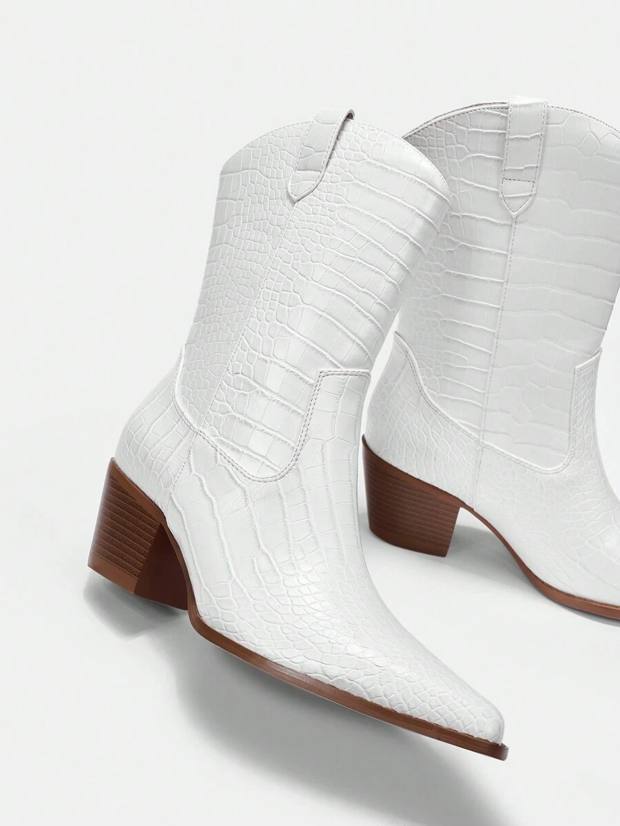 Styleloop Stone Texture Chunky Heel Cowboy Boots | SHEIN USA