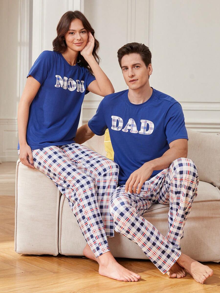 Women's Letter & Plaid Print Homewear Set | SHEIN USA