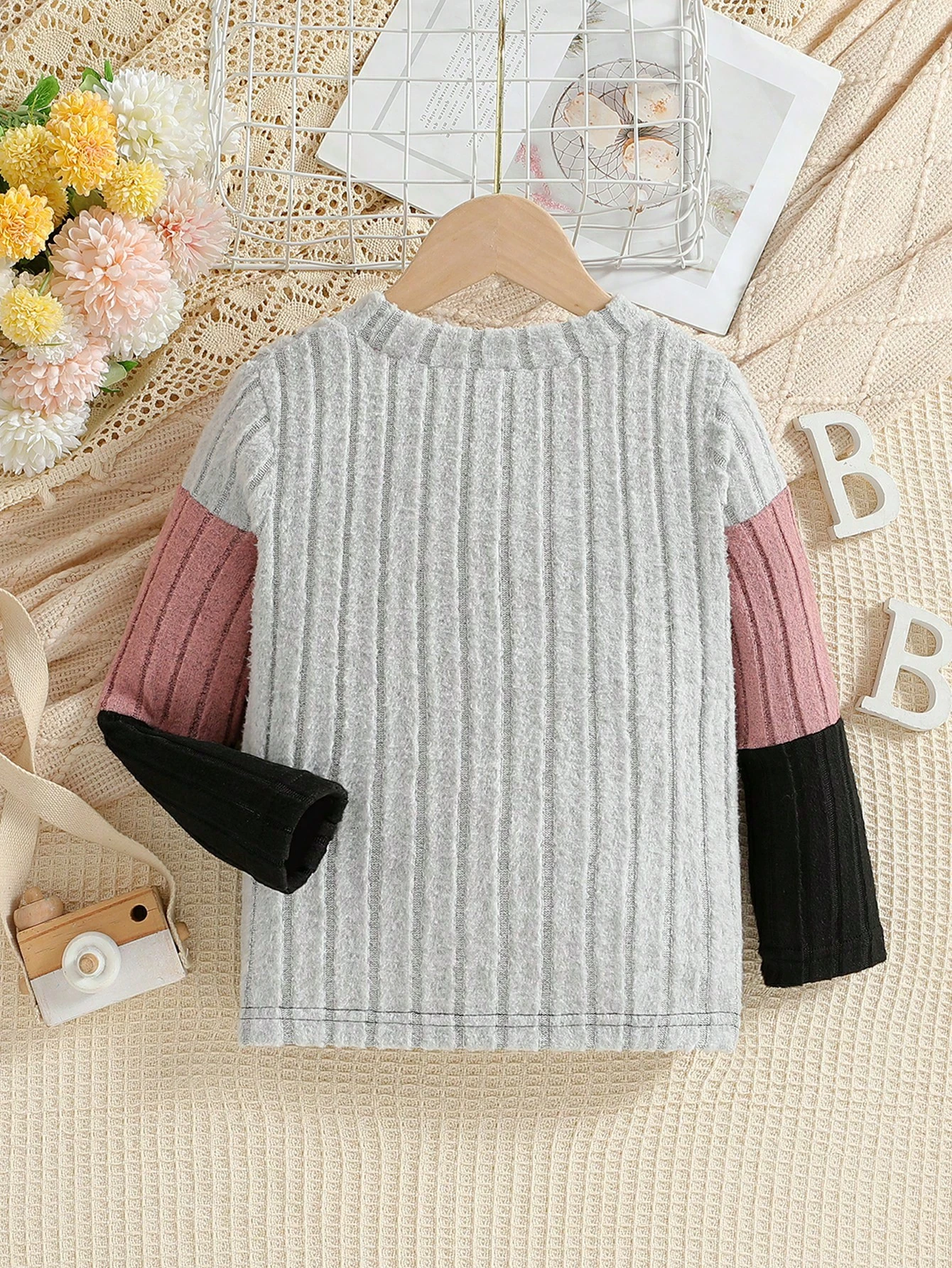 SHEIN Young Girl New Color Block Ribbed Knit Slim Fit Sweater With ...