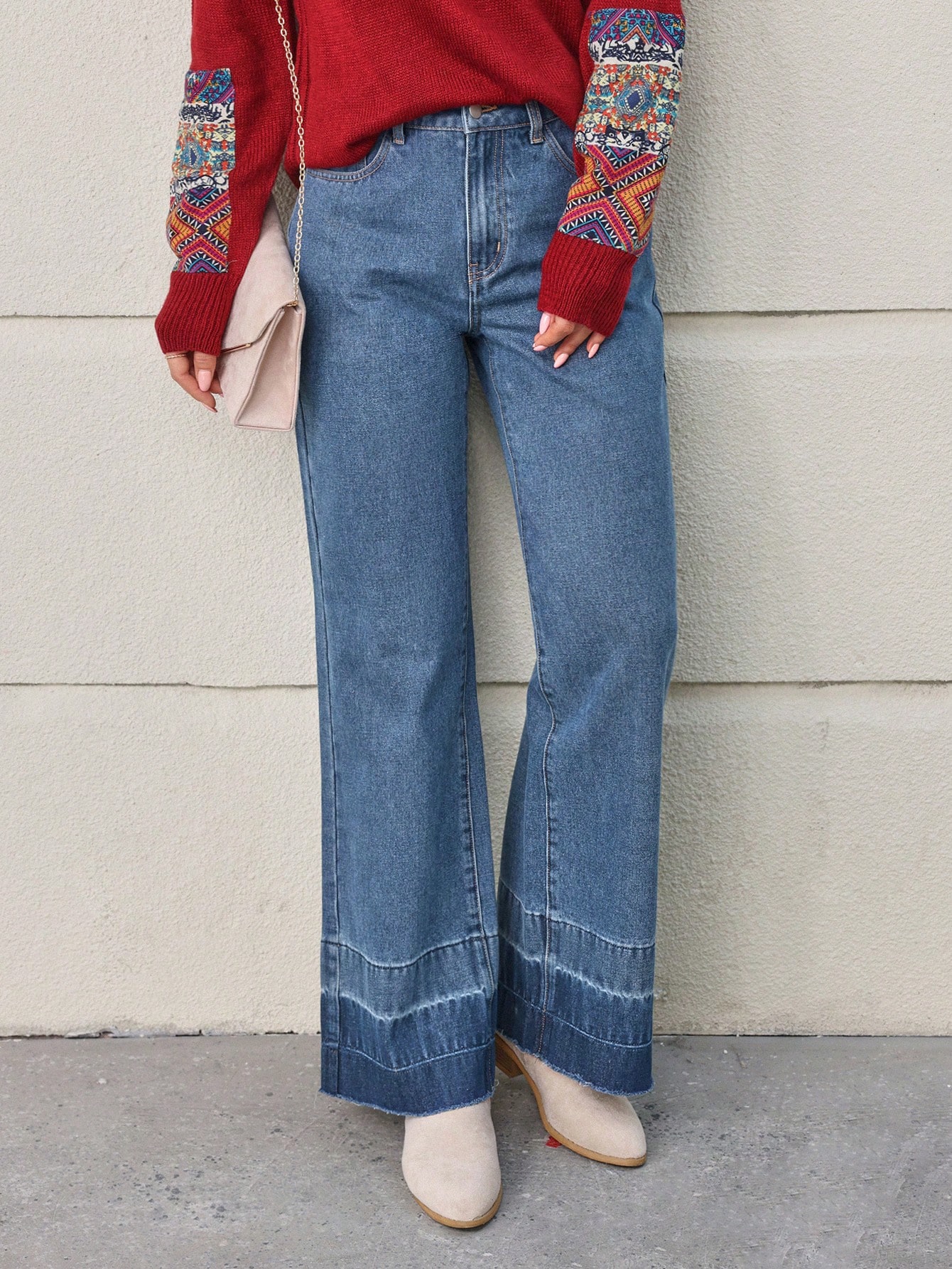 SHEIN LUNE Gradient Wide Leg Jeans With Slanted Pockets | SHEIN