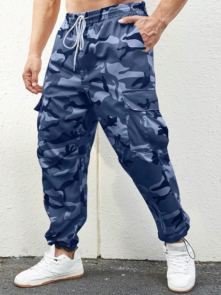 Manfinity LEGND Men Plus Camouflage Pattern Drawstring Waist Long Pants ...