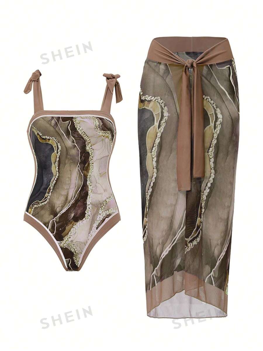 SHEIN Swim Oasis Summer Beach Women's Graphic Print One Piece Swimsuit ...