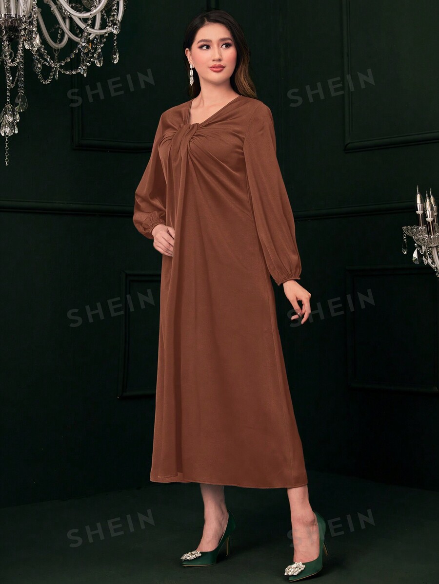 SHEIN Mulvari Solid Color Ruffled Design Arabic Clothing | SHEIN UK