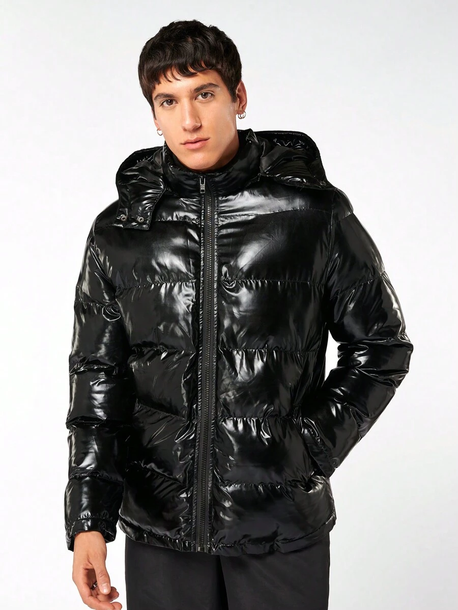 GENTILAND Loose Men's Hooded Puffer Jacket With Zipper Closure And Side ...