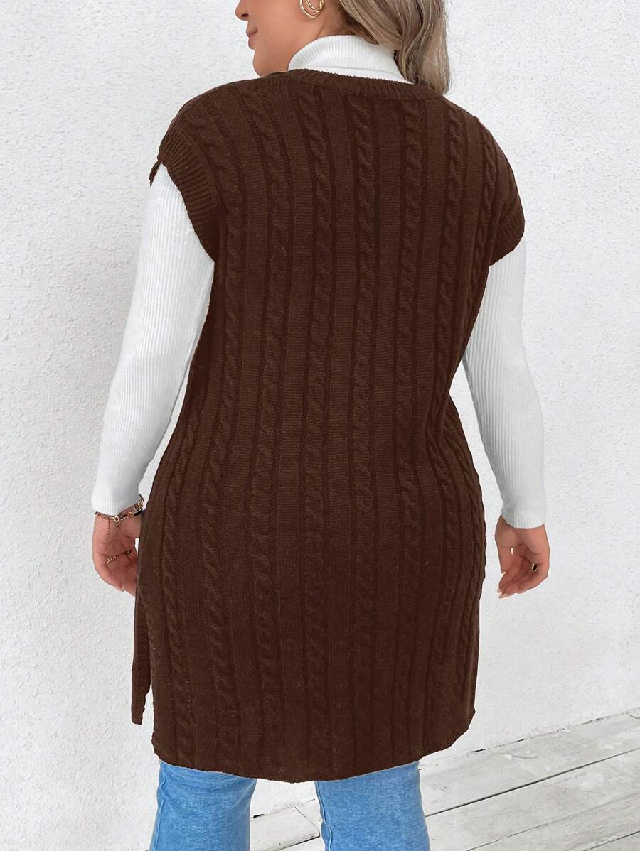 Plus Size Women'S Cable Knitted Sweater Vest | SHEIN USA