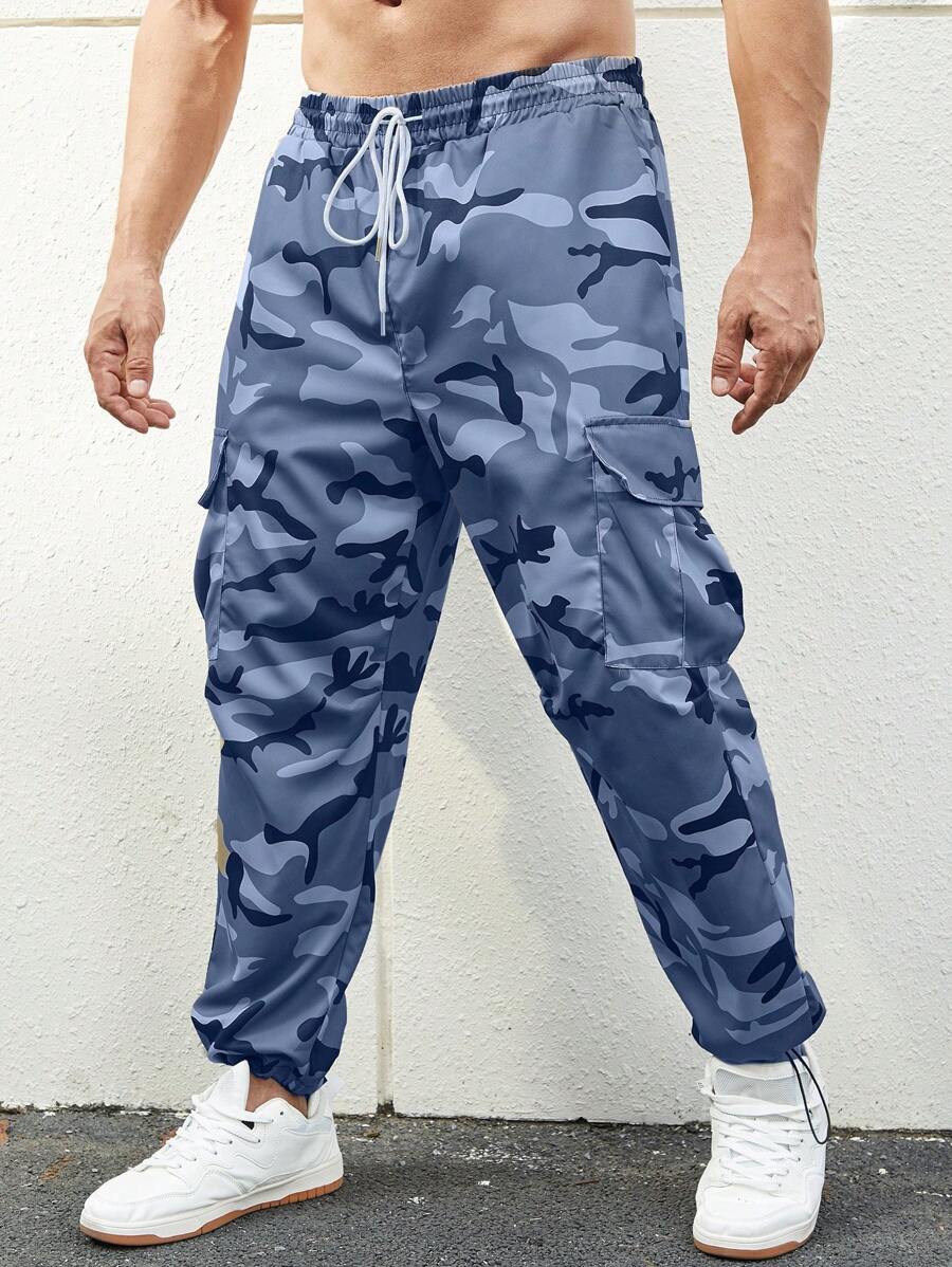 Manfinity LEGND Men Plus Camouflage Pattern Drawstring Waist Long Pants ...