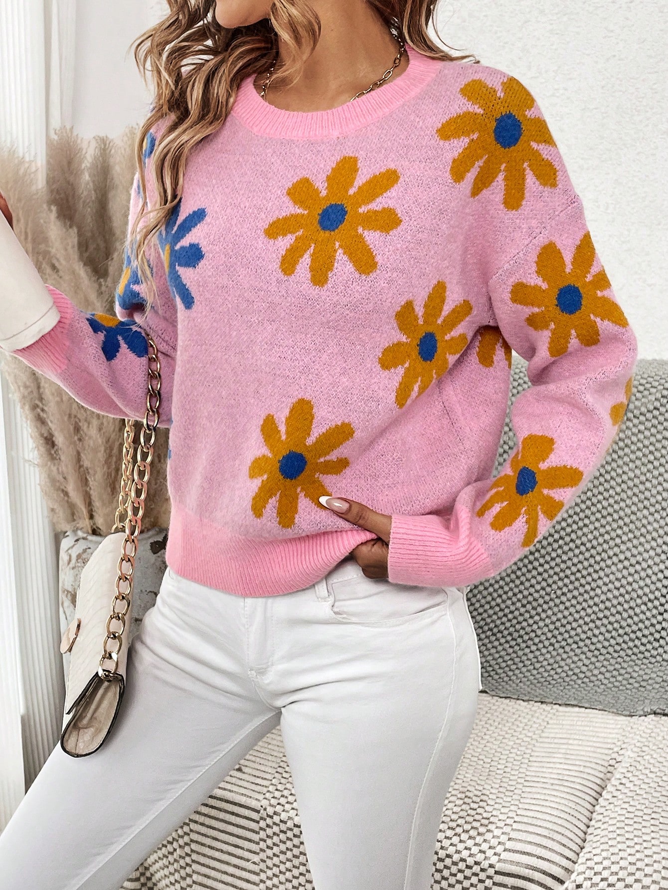 SHEIN LUNE Flower Pattern Sweater Pullover | SHEIN USA