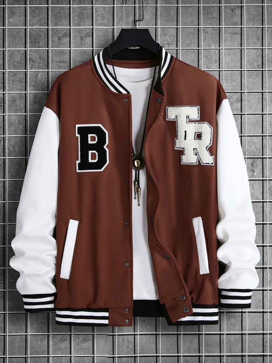 Manfinity Hypemode Men's Loose Fit Letter Patched Colorblock Varsity ...
