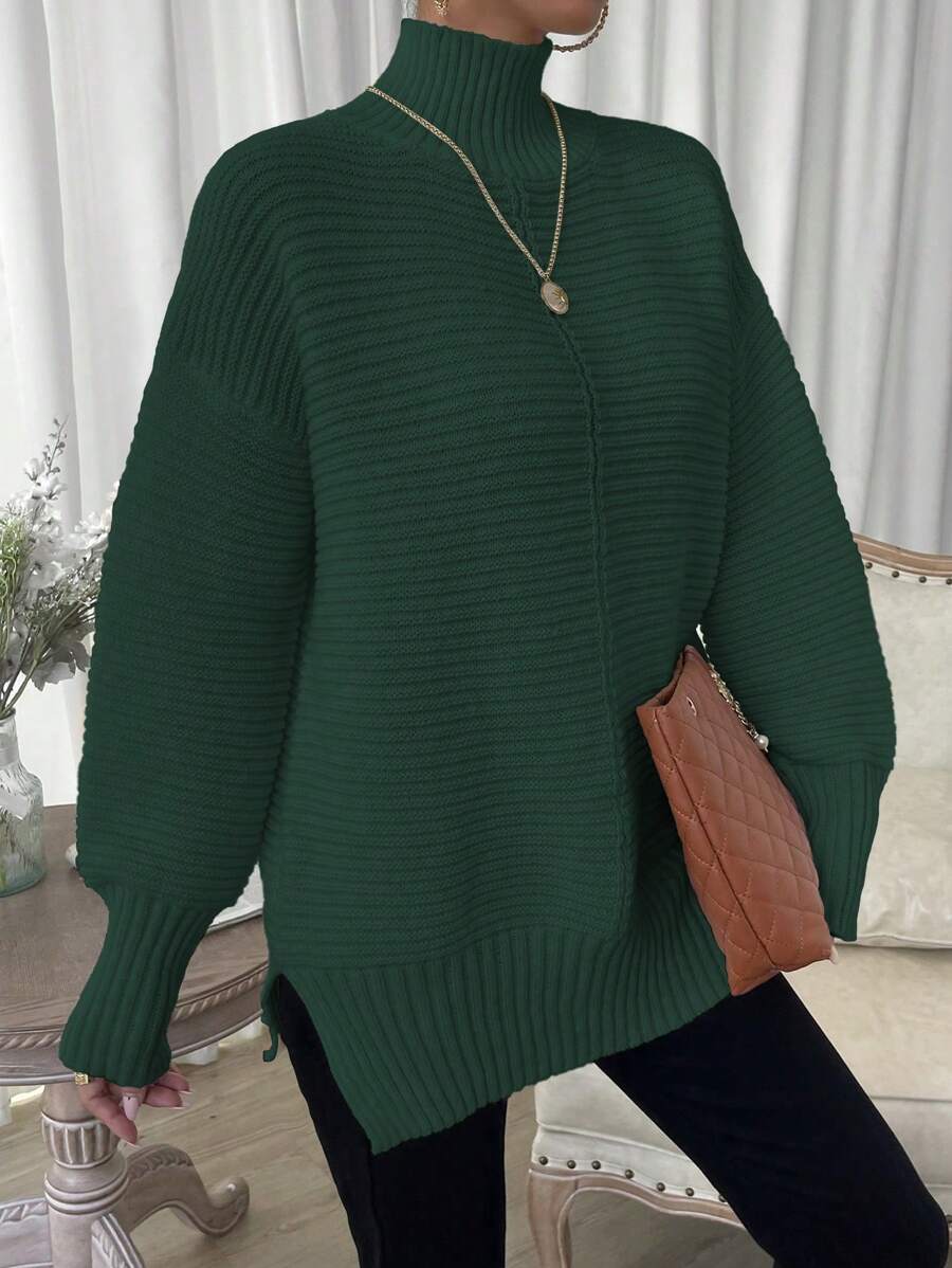 Chiquease High Neck Drop Shoulder Sweater | SHEIN USA