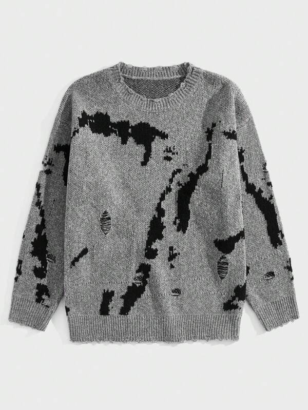 ROMWE Street Life Men Sweater With Ripped Details And Color Contrast ...