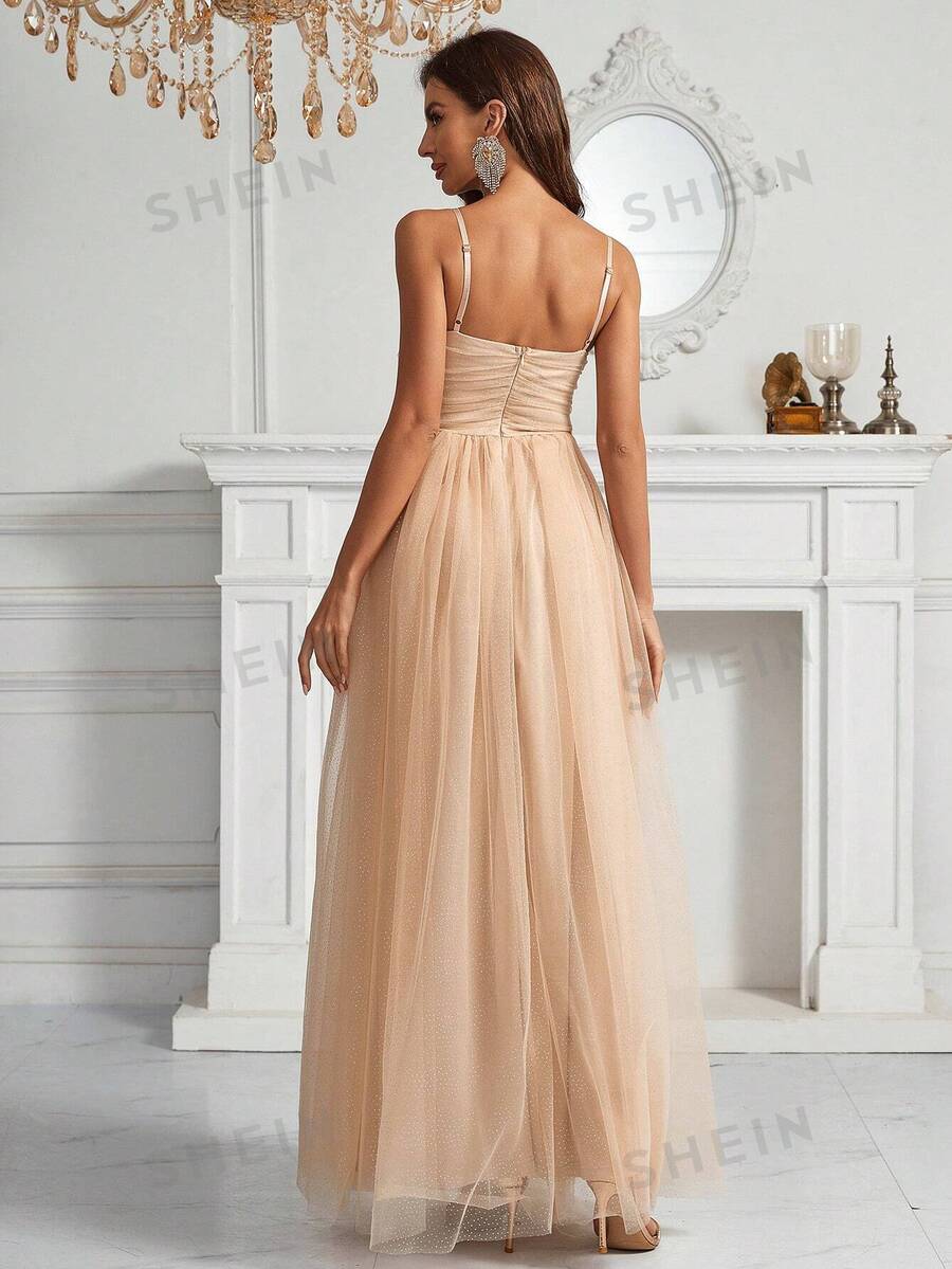 SHEIN Belle Ruched Mesh Overlay Cami Prom Dress | SHEIN UK