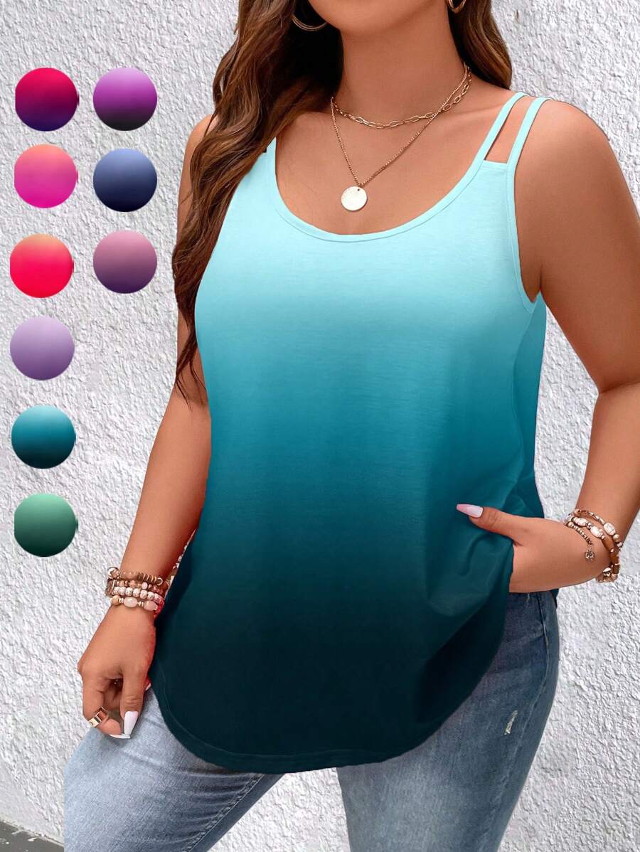 Calvaya Plus Size Women's Gradient Color Tank Top For Summer | SHEIN USA
