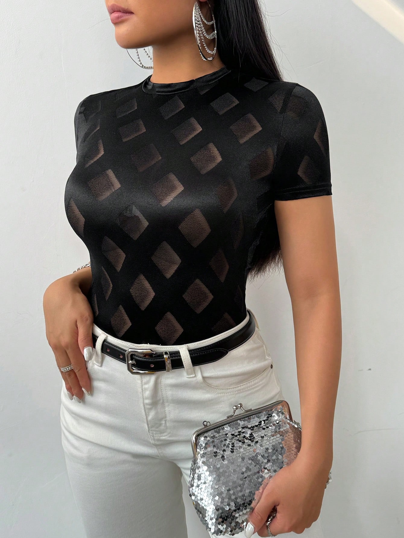 SHEIN SXY Sheer Mesh Cut-Out Bodysuit | SHEIN USA