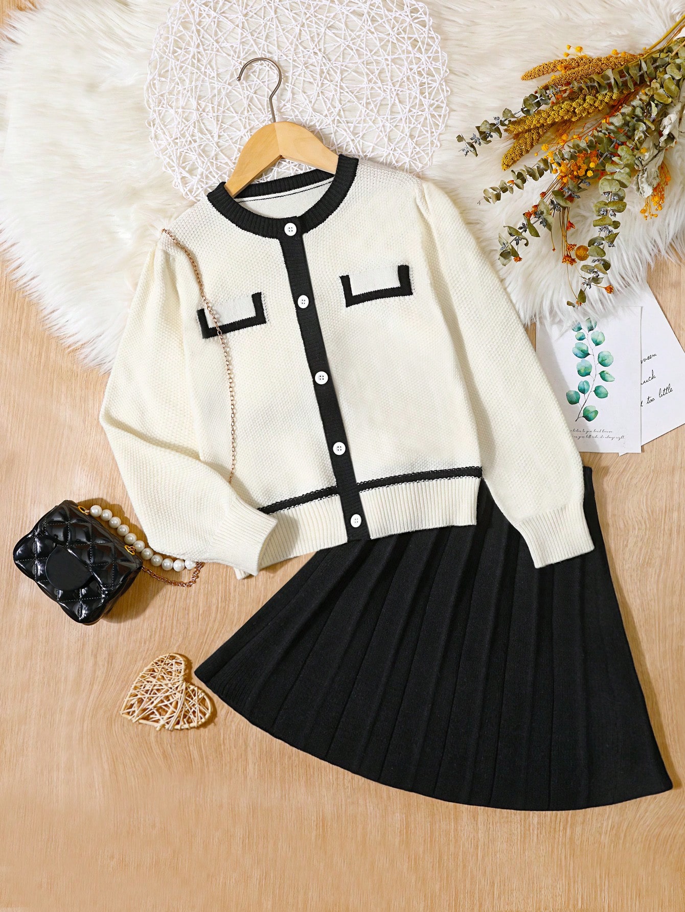 SHEIN Conjunto De Suéter De Cuello Redondo Para Niña Adolescente Con ...