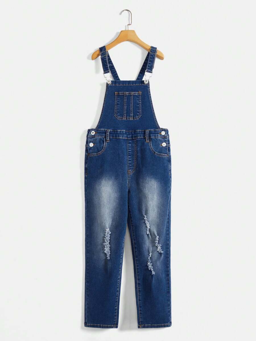Tween Boy Ripped Cat Whisker Denim Overalls | SHEIN USA