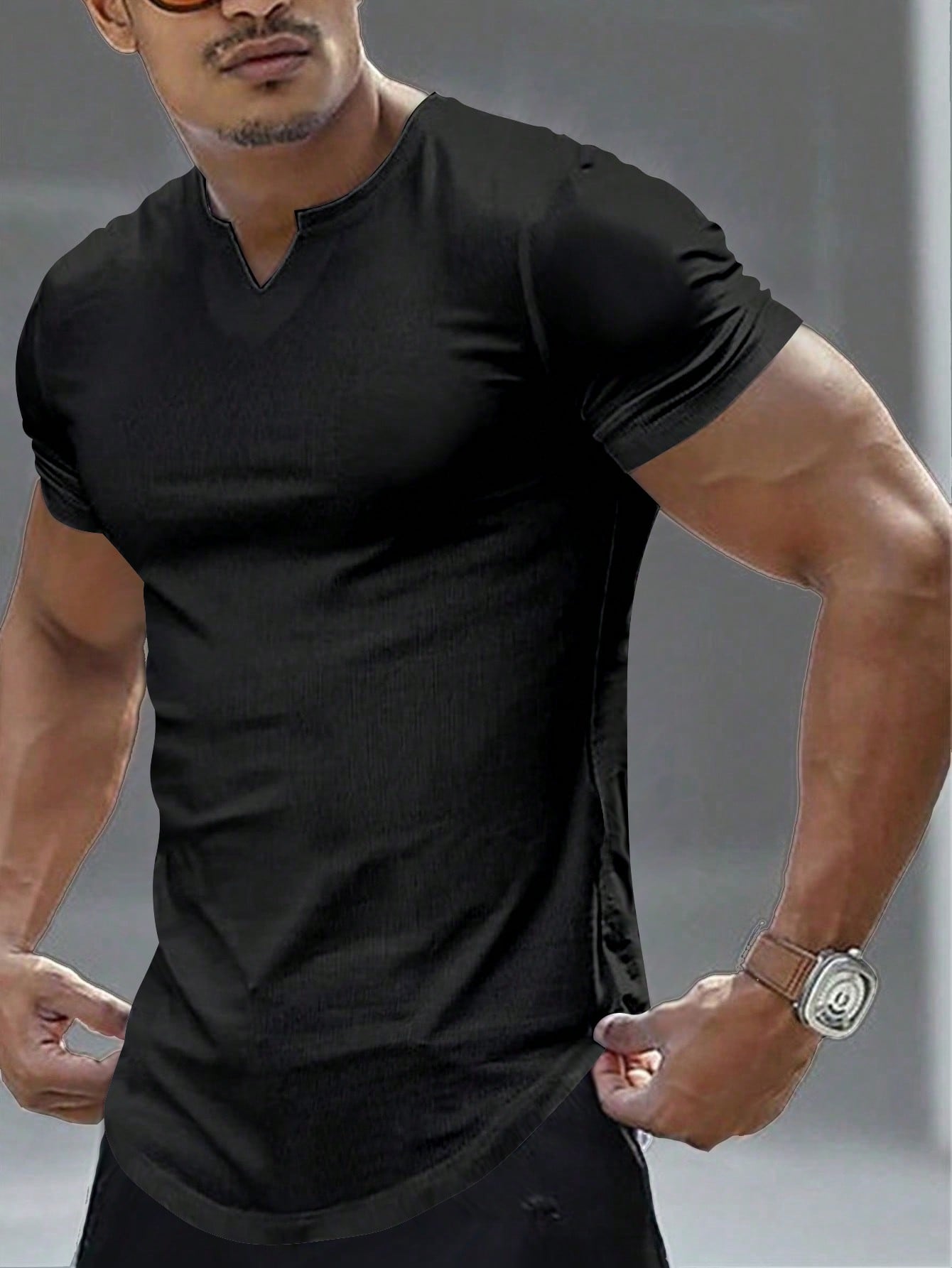 Manfinity Men's Notch Neck T-shirt | SHEIN USA