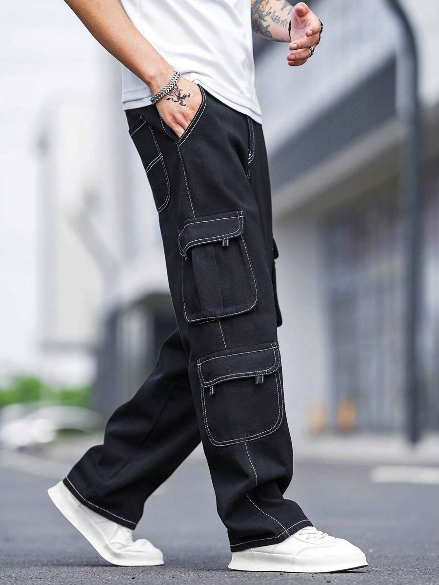 Manfinity EMRG Men's Loose Fit Jeans With Flap Pockets On The Side ...