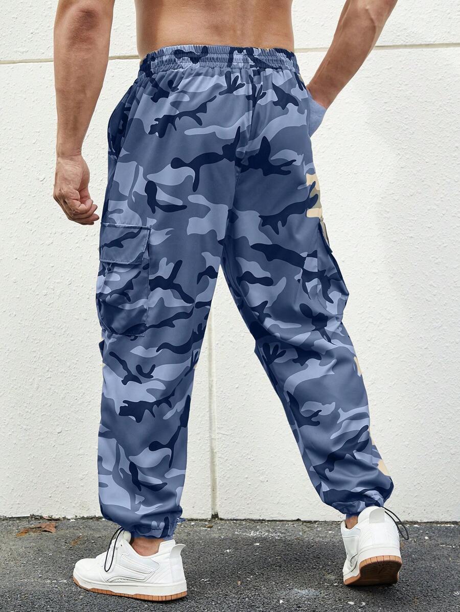 Manfinity LEGND Men Plus Camouflage Pattern Drawstring Waist Long Pants ...