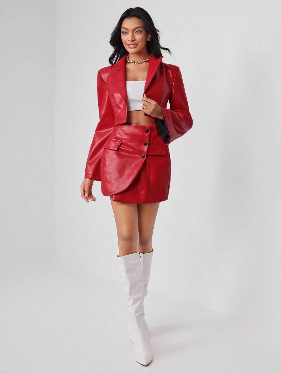 SUNNI NICHOLE DESIGNS Button Front PU Leather Skirt | SHEIN USA