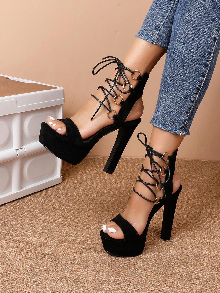 Women's Lace-up High Platform Chunky Heel Sandals | SHEIN USA