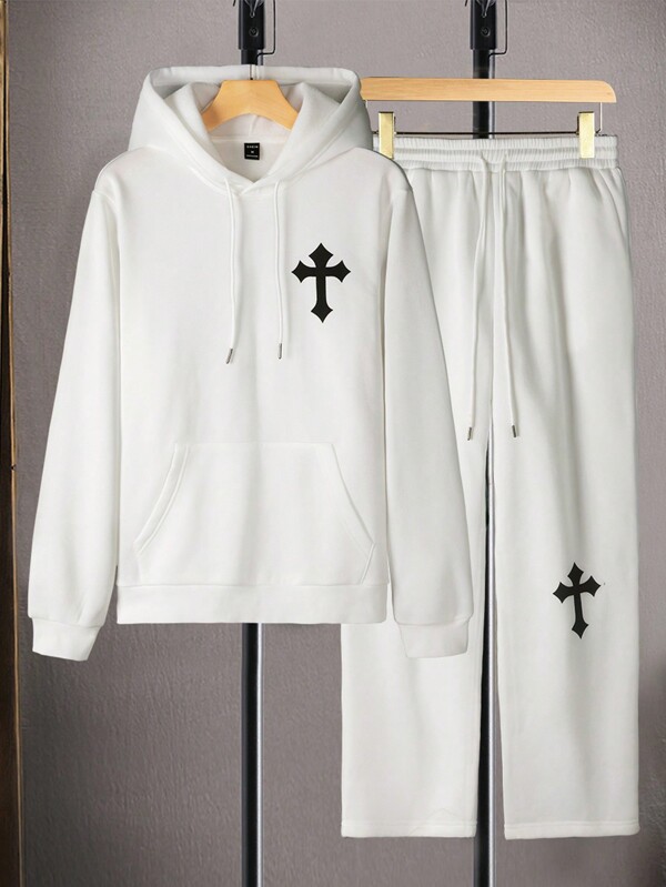 Manfinity Hypemode Men's Cross Pattern Hoodie And Pants Tracksuit Set ...