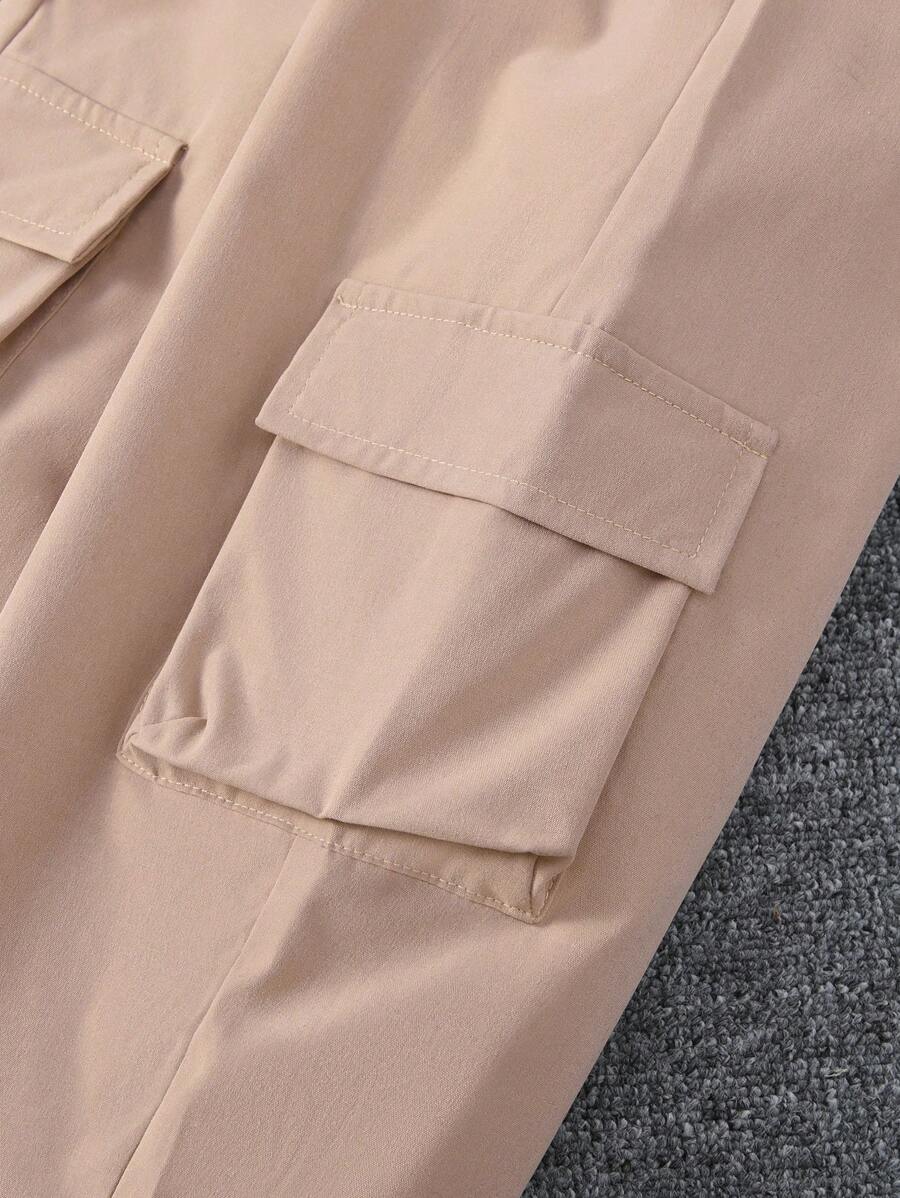 SHEIN Tween Girl Round Neck Short Sleeve Sheer Mesh Top, Cargo Pants ...