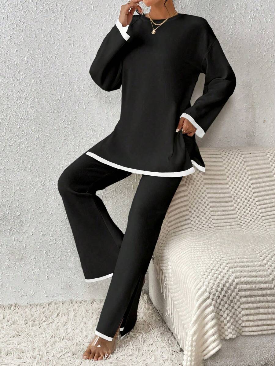 SHEIN Relaxiva Set Di Maglione A Blocchi Colorati Per Donne Con Orlo ...