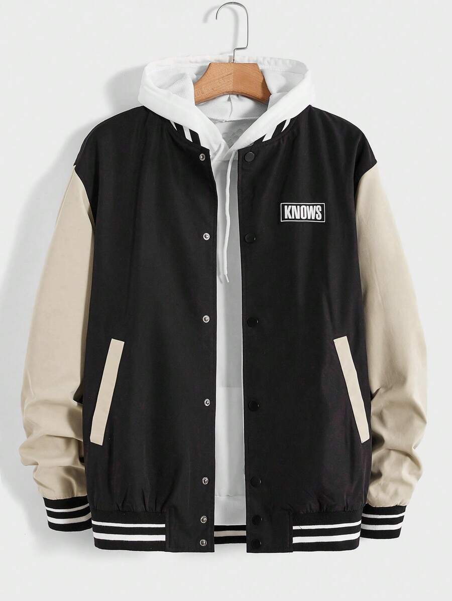 Manfinity VCAY Oversized Men's Letter Patched Striped Trim Colorblocked ...