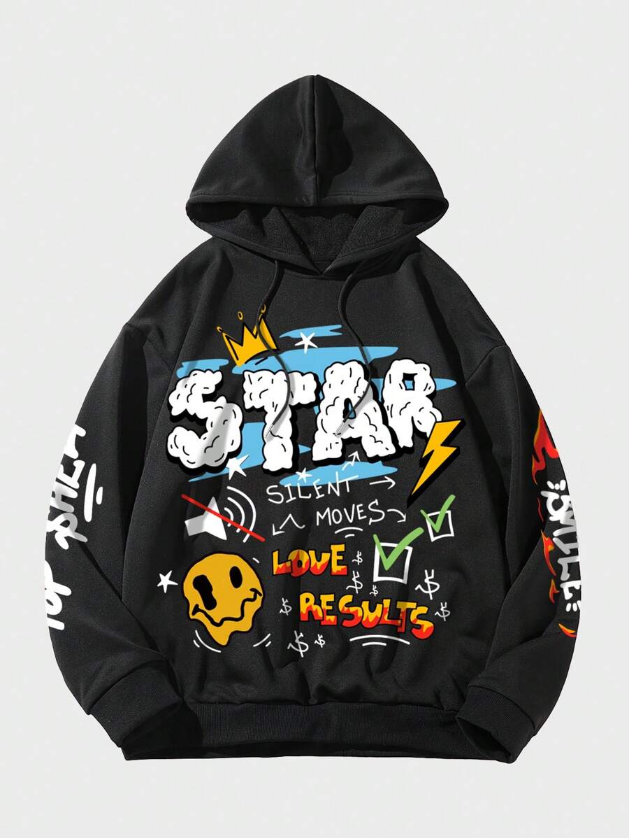 Manfinity EMRG Men's Hooded Sweatshirt With Cartoon Character And Text ...