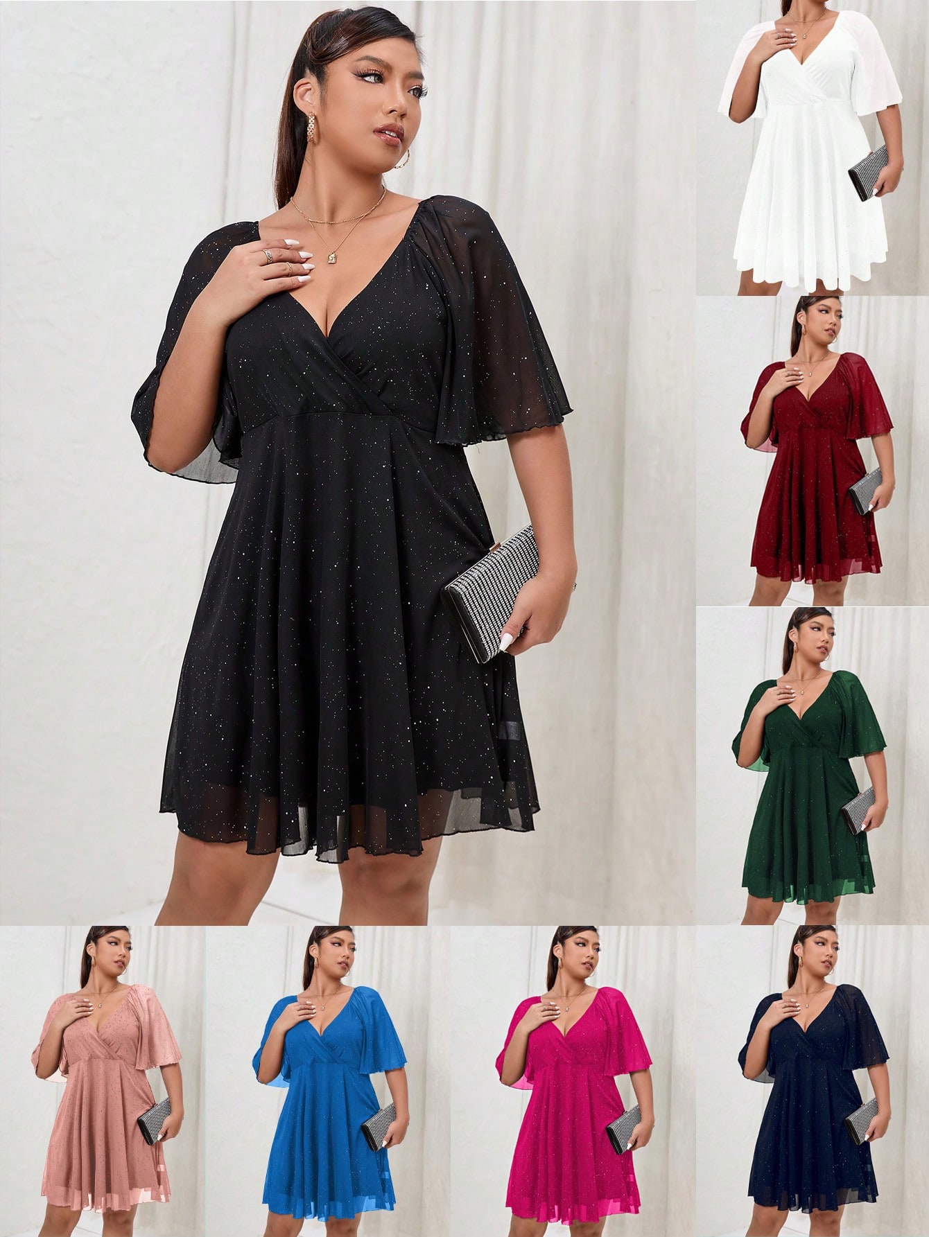 Shein Frenchy Plus Flutter Sleeve Overlap Collar Mesh Dress Shein Eur