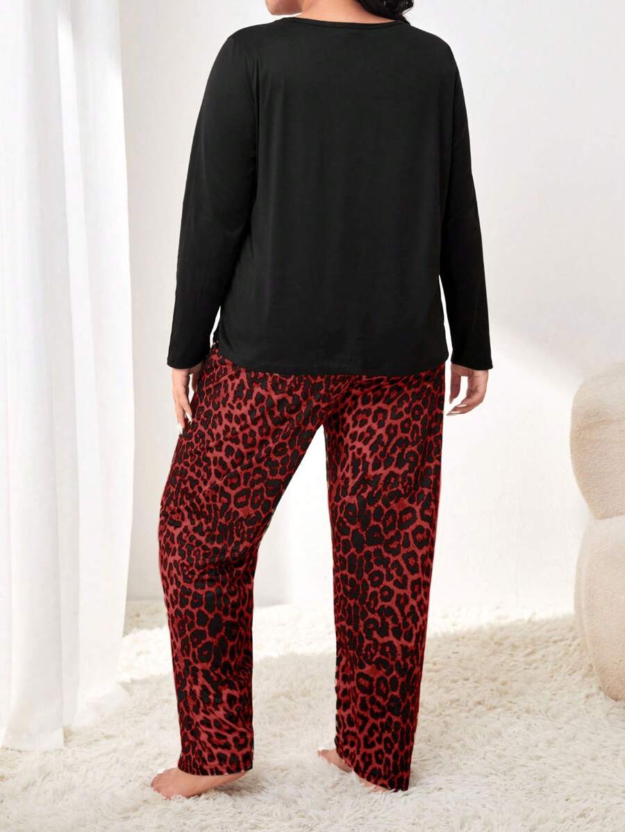 Plus Size Leopard Print Pajama Set With Pocket Detailing | SHEIN USA