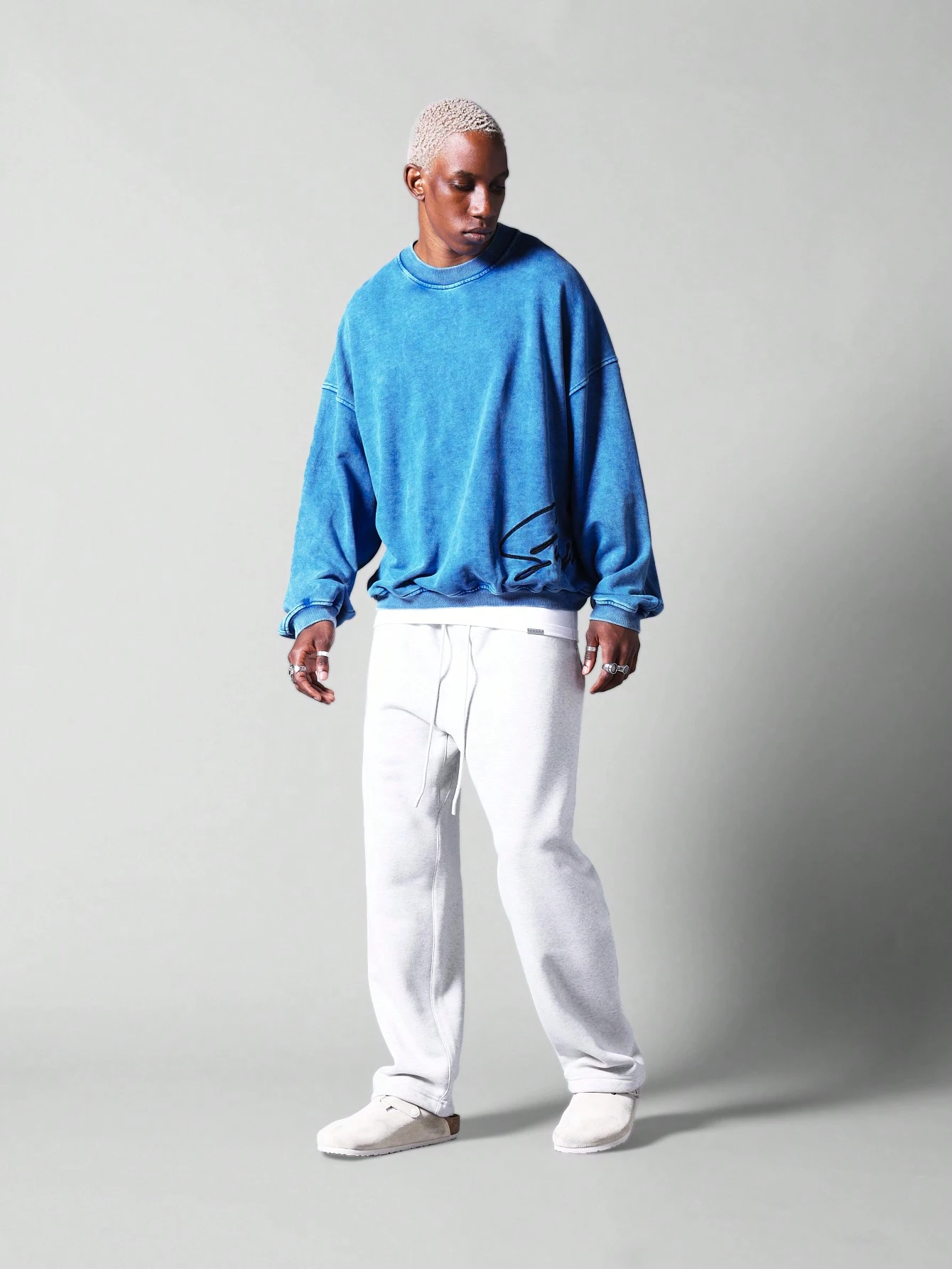 SUMWON Oversized Fit Washed Sweatshirt With Embroidery | SHEIN USA