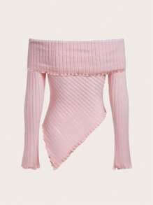 SHEIN ICON Spring Off Shoulder Twist Front Asymmetrical Hem Pink Tee ...